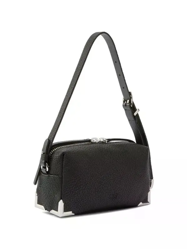 Pinko Logo-plaque Pebbled-leather Shoulder Bag - Black