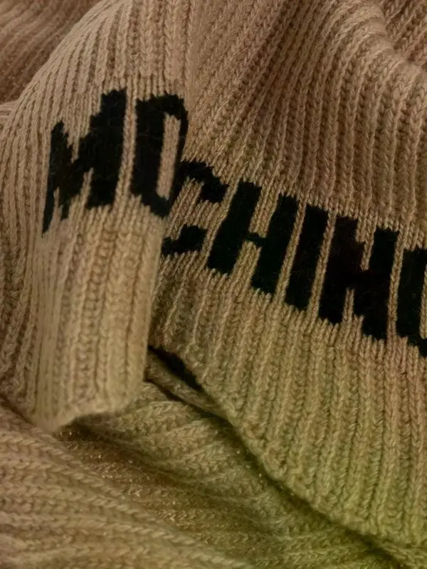 Moschino Logo-knit Wavy-edge Scarf - Brown