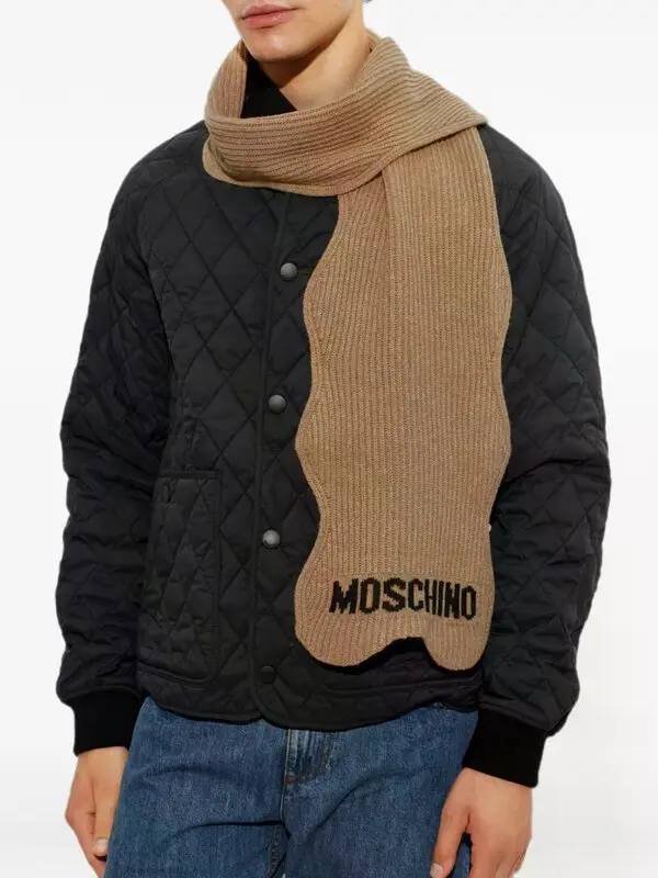Moschino Logo-knit Wavy-edge Scarf - Brown