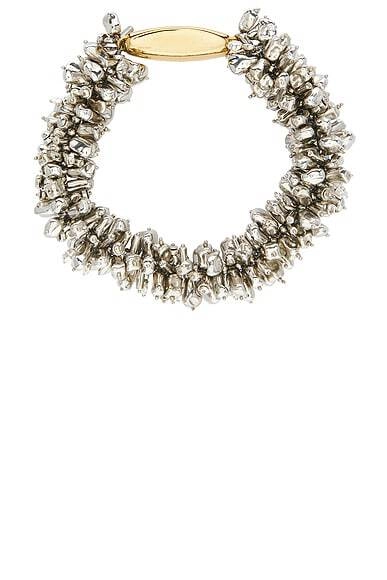 Dries Van Noten Handmade Bead Embroidered Metal Plate Necklace - Silver