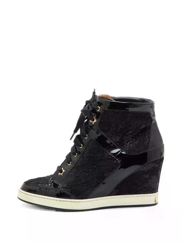 JIMMY CHOO Panama Lace Wedge Sneakers - Black