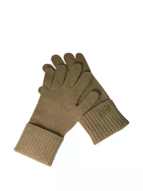 Max Mara Ribbed Knit Gloves With Logo Patch