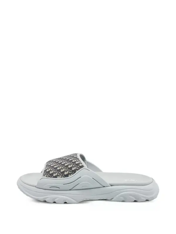 Dior H-town Oblique Canvas Logo Print Slip-on Sandals - Grey