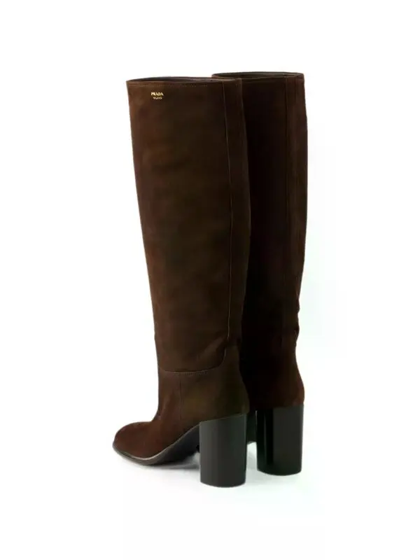 Prada Suede Block Heel Knee High Boots