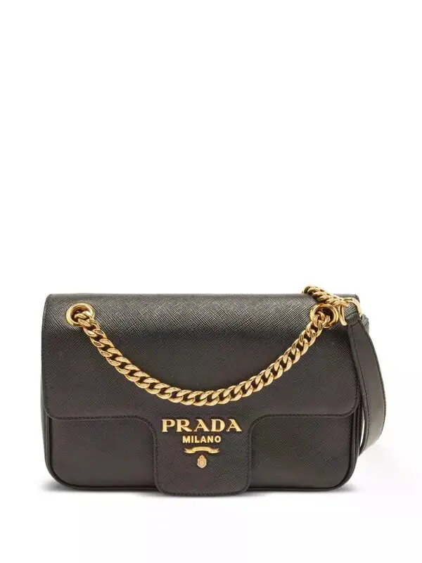 Prada Pattina Flap Crossbody Bag - Black