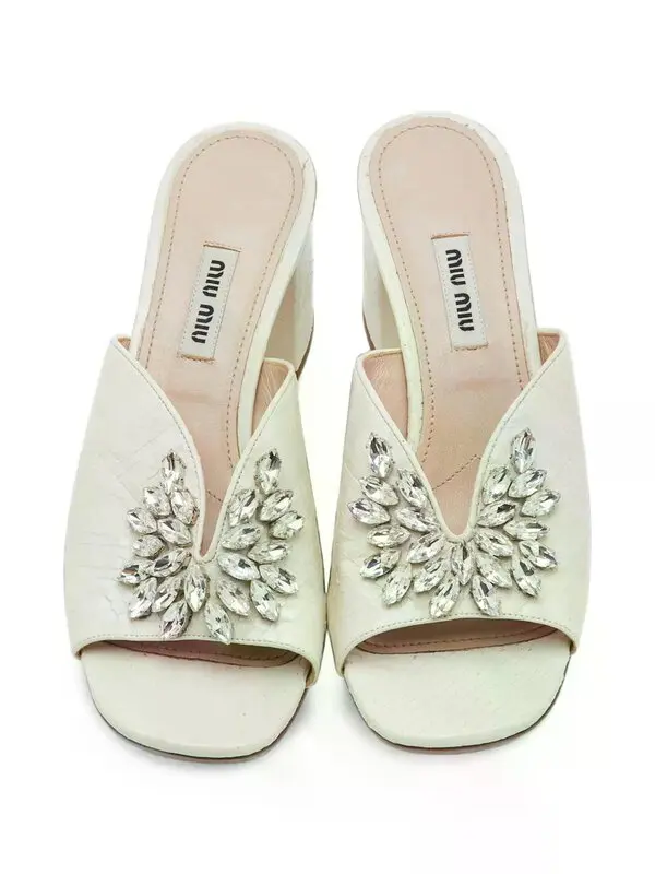 Miu Miu Crystal-embellished Snakeskin-effect Block Heel Sandals