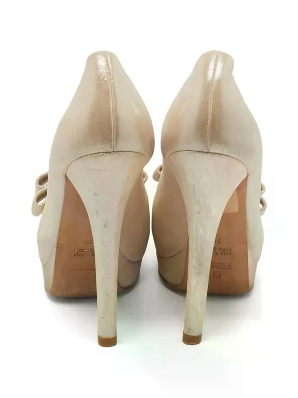 Fendi Beige Suede Bow Peep-toe Platform Stiletto Pumps