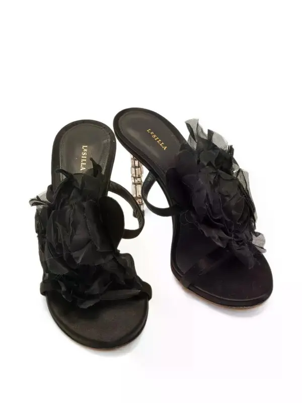 LE SILLA Satin Floral Appliqué Crystal Embellished High Heel Sandals