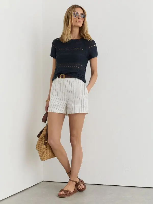 REISS Linen Textured-knit Top