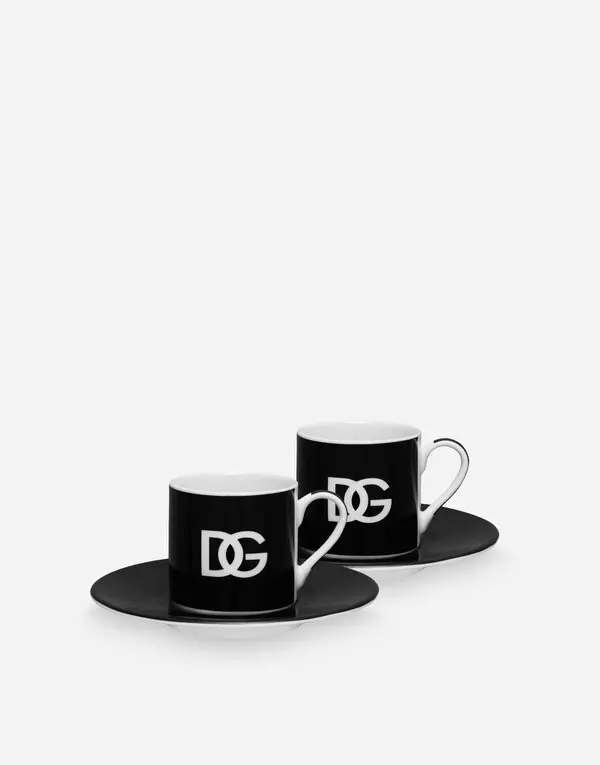Dolce & Gabbana Set 2 Porcelain Espresso Cups With Saucers Coffee Cups