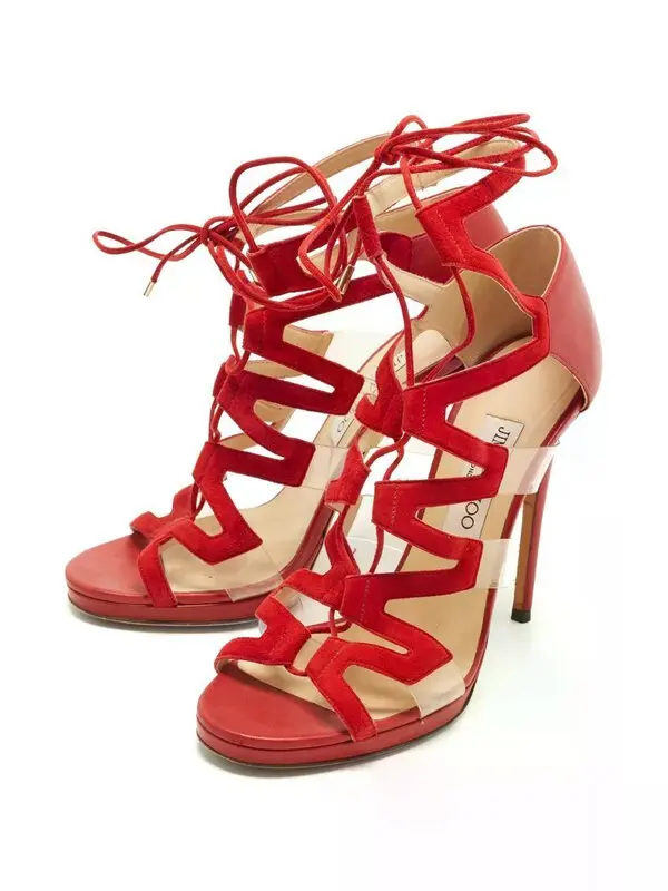 JIMMY CHOO Leather And Suede Lace-up Stiletto Sandals