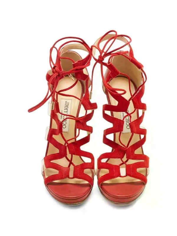 JIMMY CHOO Leather And Suede Lace-up Stiletto Sandals
