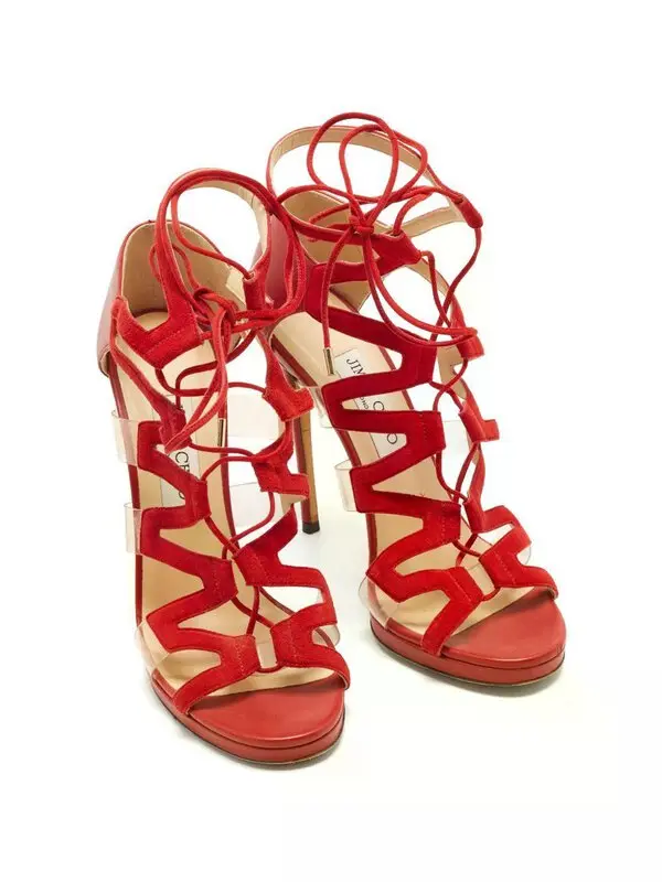 JIMMY CHOO Leather And Suede Lace-up Stiletto Sandals