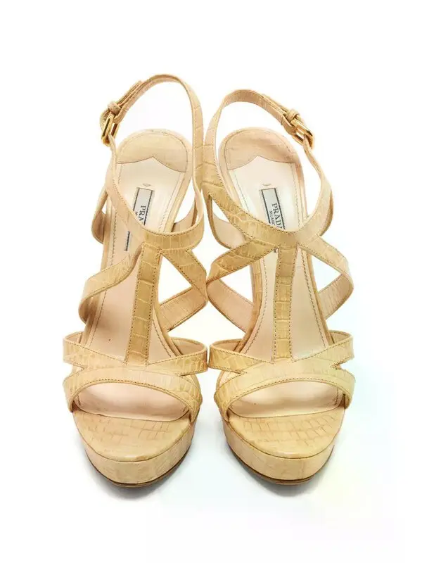 Prada Croc-embossed Ankle Strap High Stiletto Platform Sandals