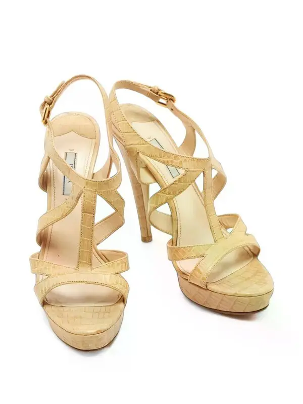 Prada Croc-embossed Ankle Strap High Stiletto Platform Sandals