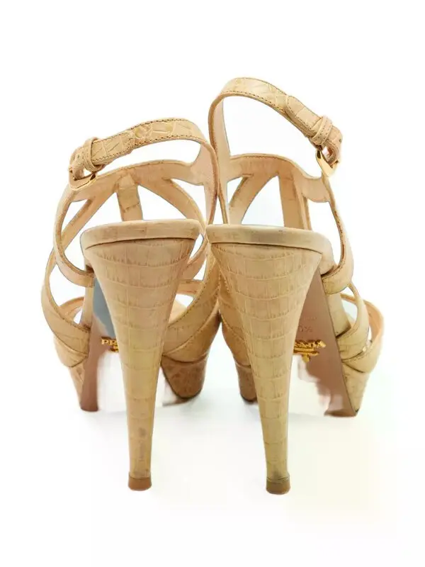 Prada Croc-embossed Ankle Strap High Stiletto Platform Sandals