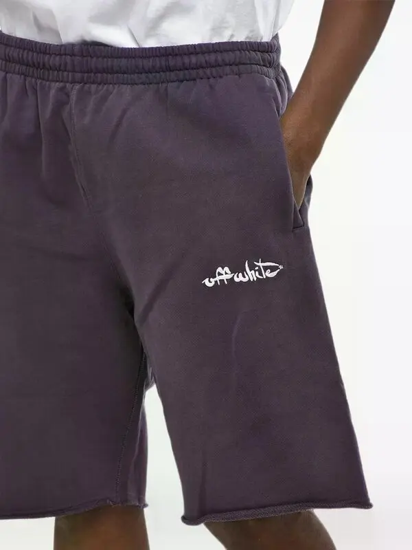 Off-White Logo-embroidered Raw-edge Shorts
