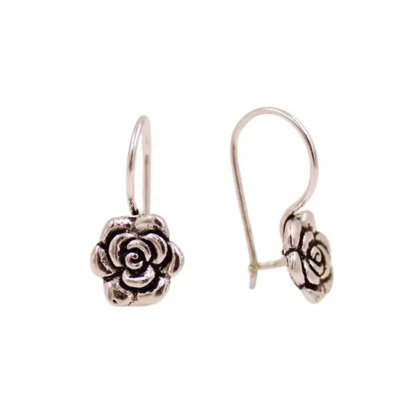 1610ISTANBUL Sterling Silver Floral Motif Earrings - Grey
