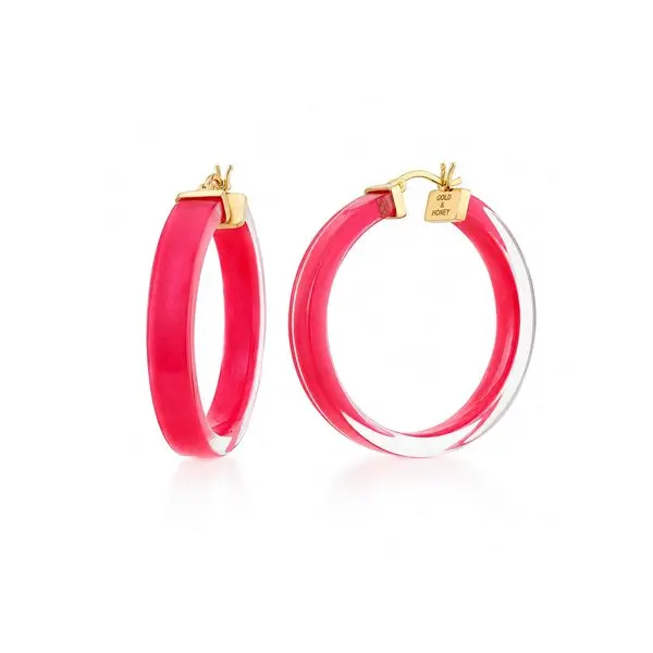 GOLD & HONEY Flat Illusion Lucite Hoop Earrings - Pink