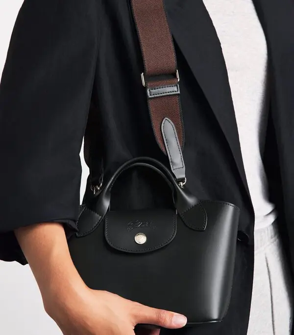 Longchamp Pure" Grained Leather Mini Tote Bag - Black
