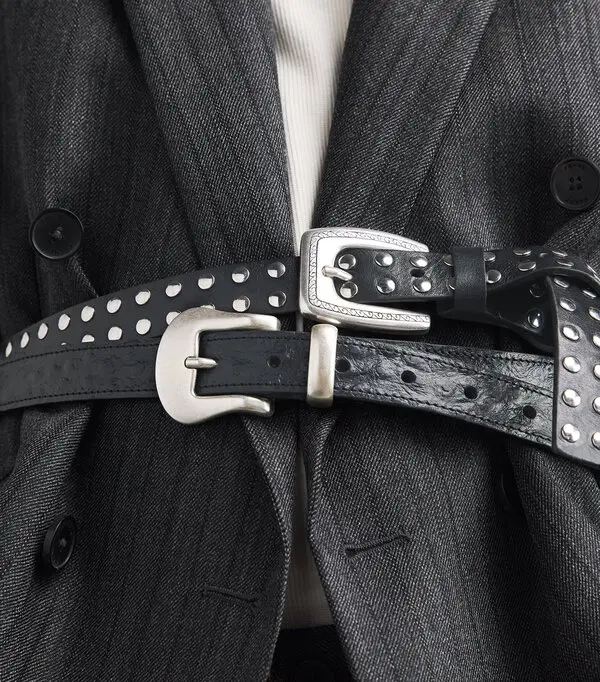 MOLEBO Embossed Leather Western Belt - Black