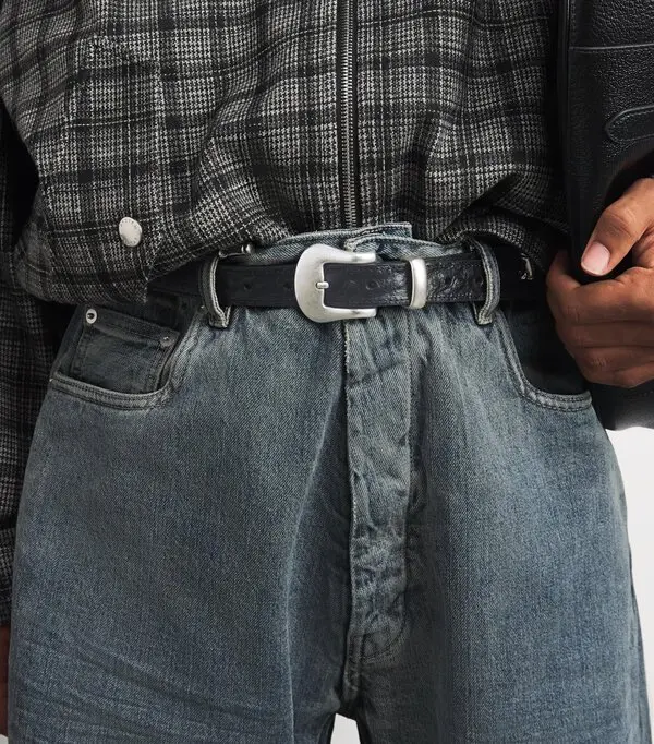 MOLEBO Embossed Leather Western Belt - Black