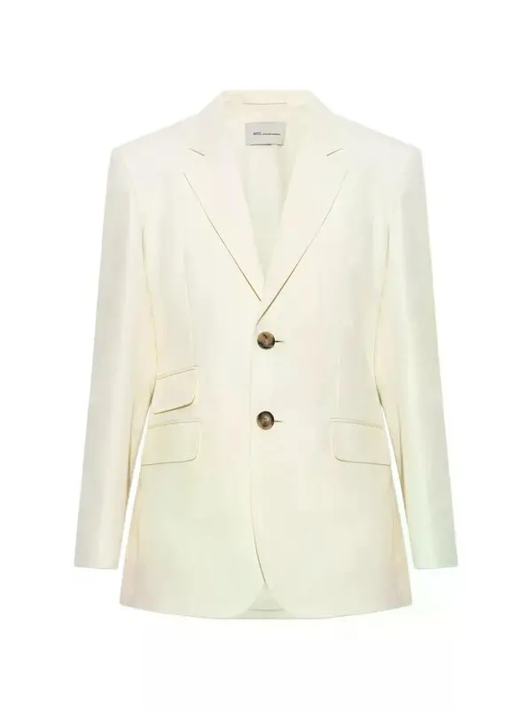 AMI Paris White Single Breasted Boxy Cotton And Linen Blazer - Neutrals
