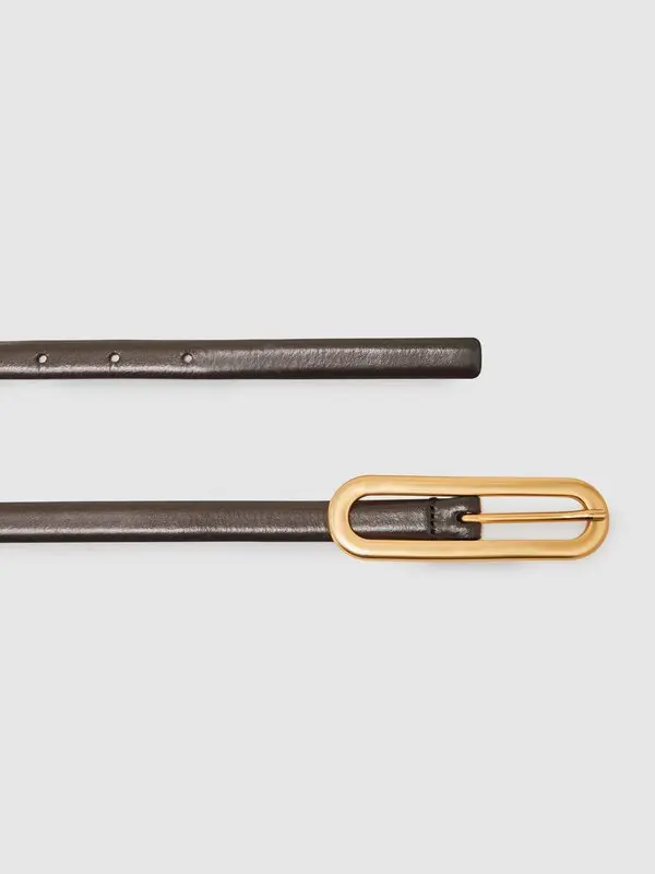 REISS Thin Leather Elongated Buckle Belt