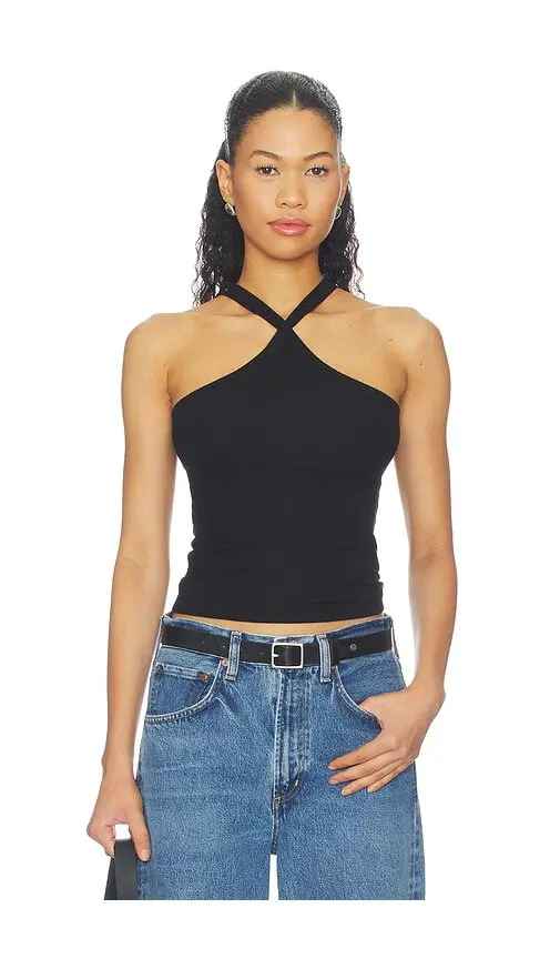 Michael Lauren Lynx Cross Front High Neck Tank In . Also - Black