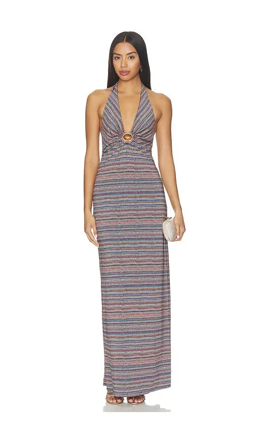 AFRM Huston Shiny Knit Halterneck Maxi Dress