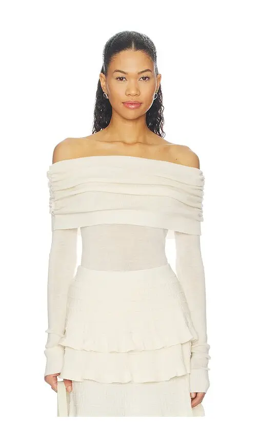 Susana Monaco Light Merino Off Shoulder Sweater - Cream