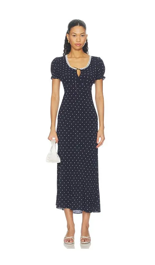 Rails Polka Dot Lace Trimmed Midi Dress