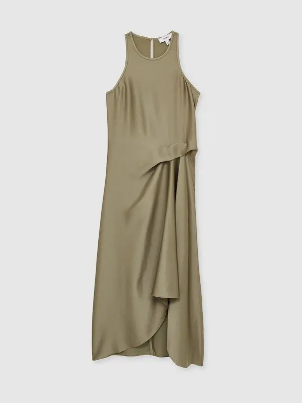 REISS Satin Drape Tuck Midi Dress