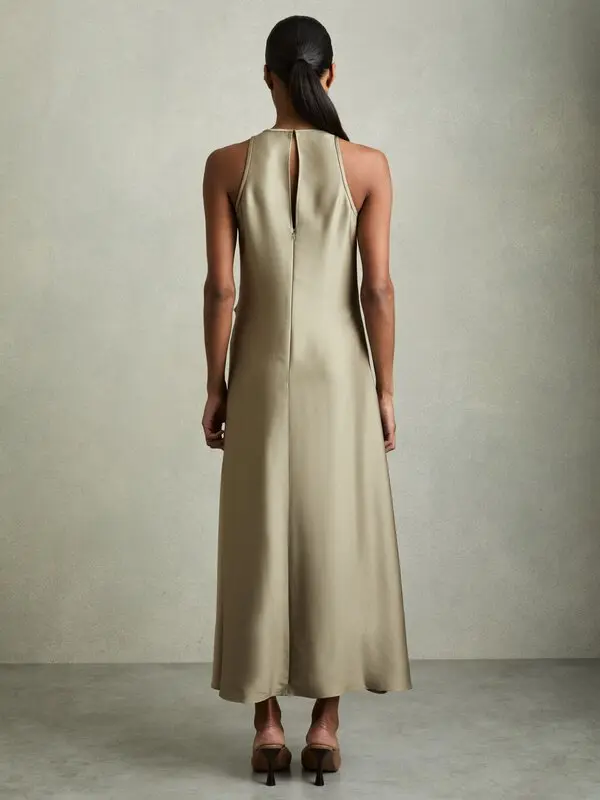 REISS Satin Drape Tuck Midi Dress