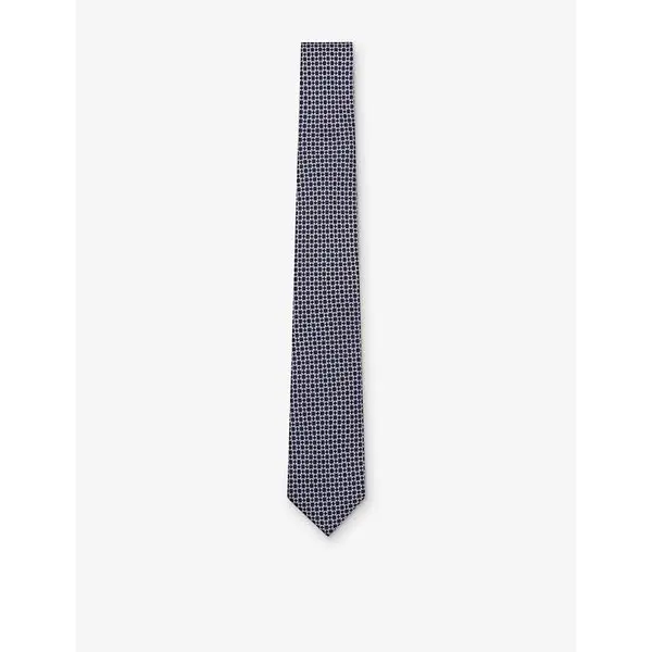 REISS Geometric Chain-print Silk Tie - Navy