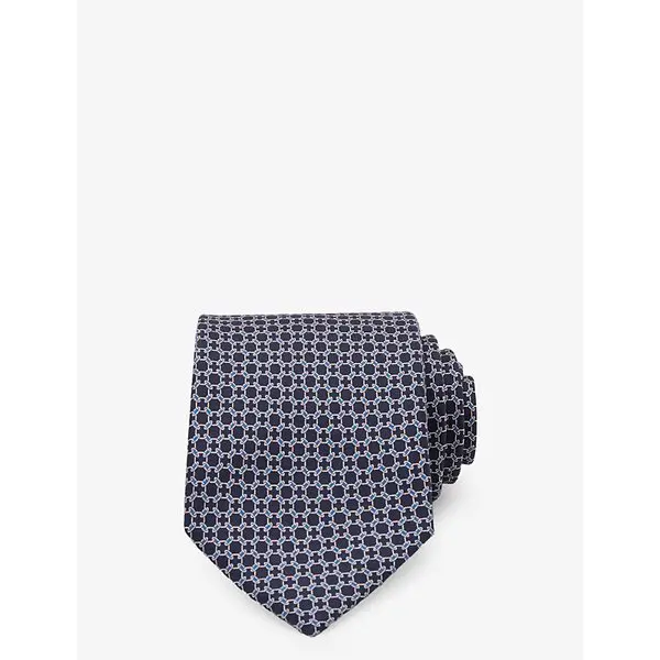 REISS Geometric Chain-print Silk Tie - Navy