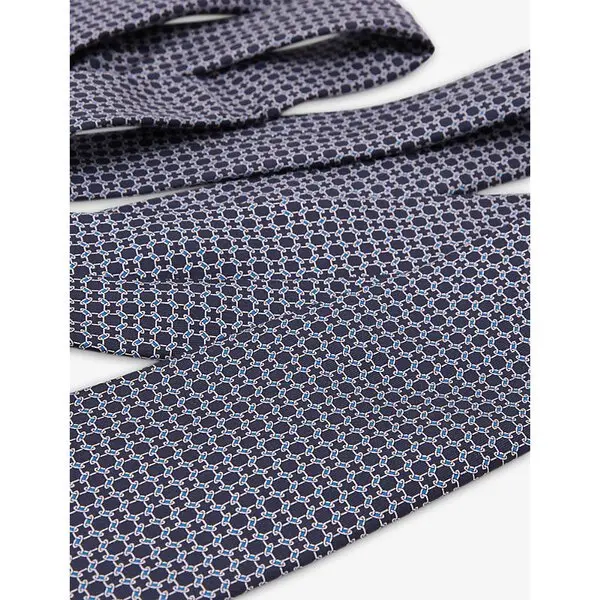 REISS Geometric Chain-print Silk Tie - Navy