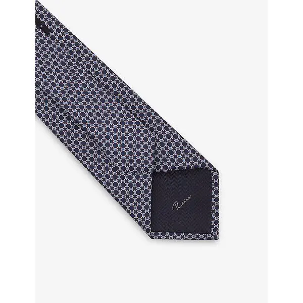 REISS Geometric Chain-print Silk Tie - Navy