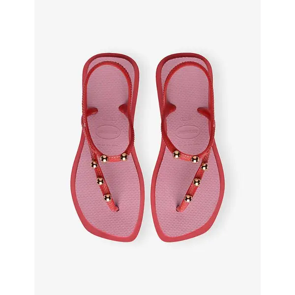 Havaianas Embellished Rubber Flip-flops With Chunky Lug Sole - Red/pink