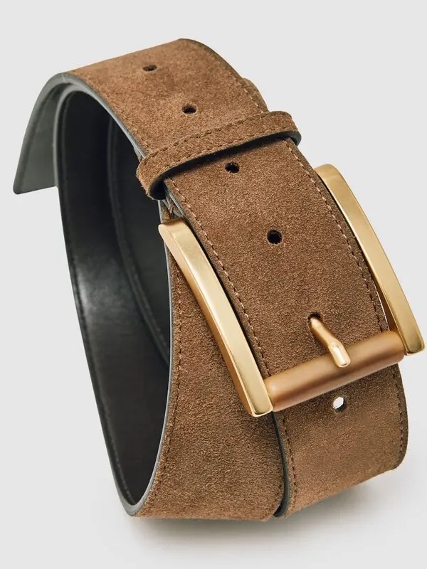 REISS Suede Square Roller Buckle Belt