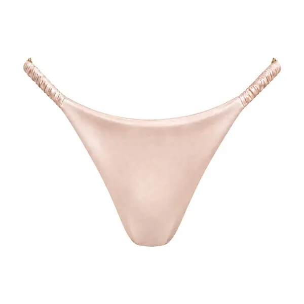 BLACK HEART LINGERIE Ruched Silk Thong In Champagne - Pink