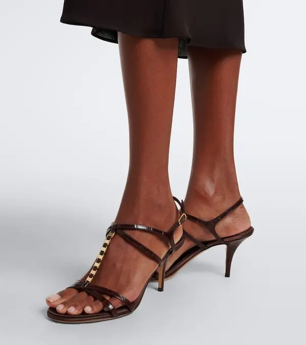 FERRAGAMO Tiane Croc-effect Embellished Leather Sandals
