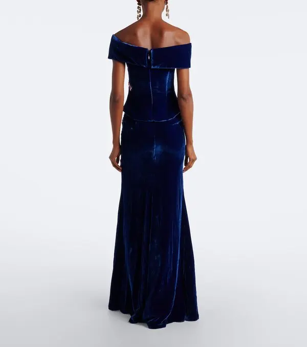 Costarellos Rielle Embellished Floral-applique Velvet Gown