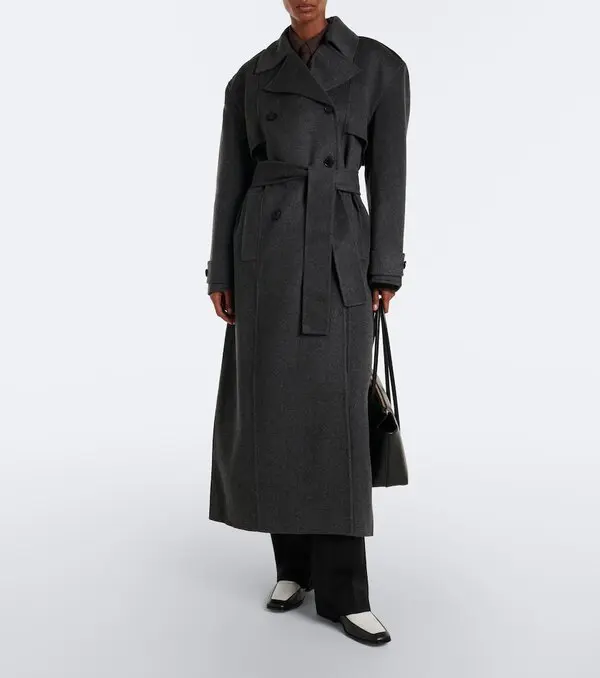 THE FRANKIE SHOP Nikola Belted Wool And Cashmere Coat In Dark Melange