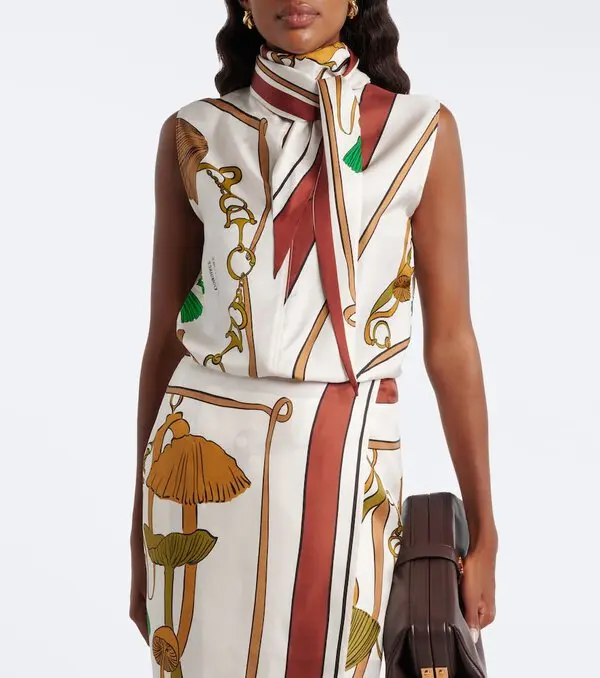 Dorothee Schumacher Cosmic Fungi Printed Tie-neck Silk Twill Top