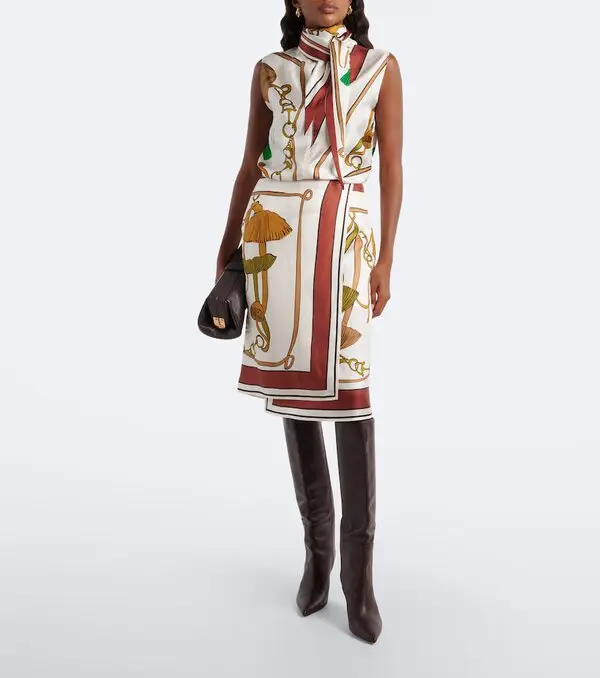 Dorothee Schumacher Cosmic Fungi Printed Tie-neck Silk Twill Top