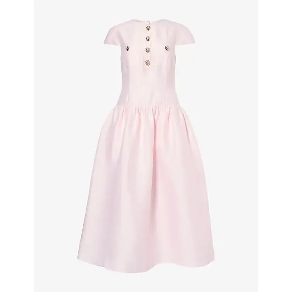 SELF-PORTRAIT Buttoned Short-sleeve Taffeta Midi Dress - Pink