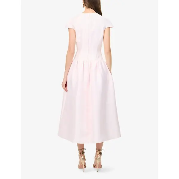 SELF-PORTRAIT Buttoned Short-sleeve Taffeta Midi Dress