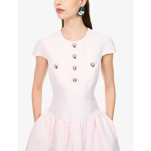 SELF-PORTRAIT Buttoned Short-sleeve Taffeta Midi Dress