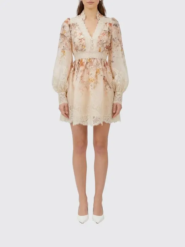 Zimmermann Floral Print Linen And Silk Mini Dress - Beige